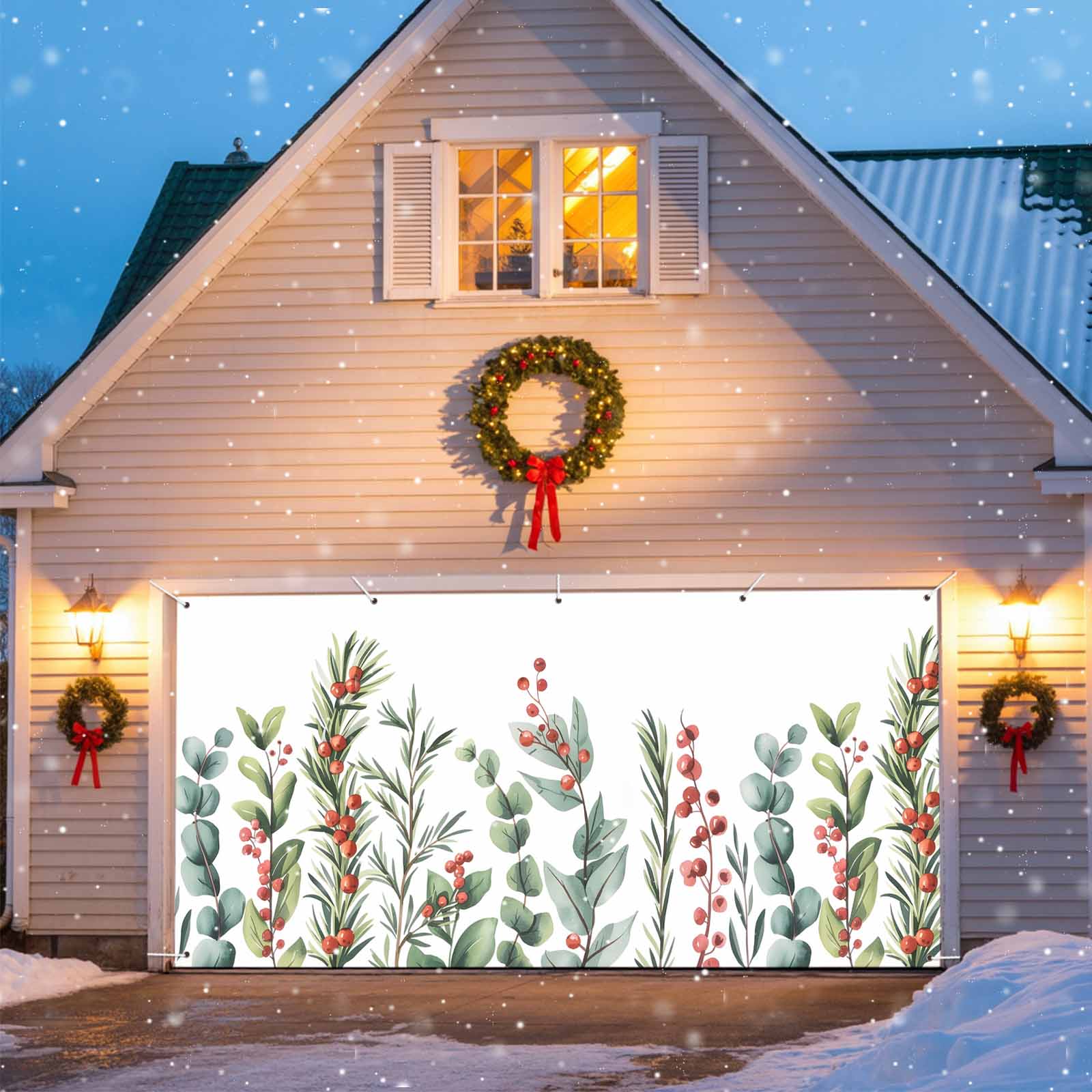 Eucalyptus Leaves Berries Christmas Garage Door Decorations, 6.9x16ft ...