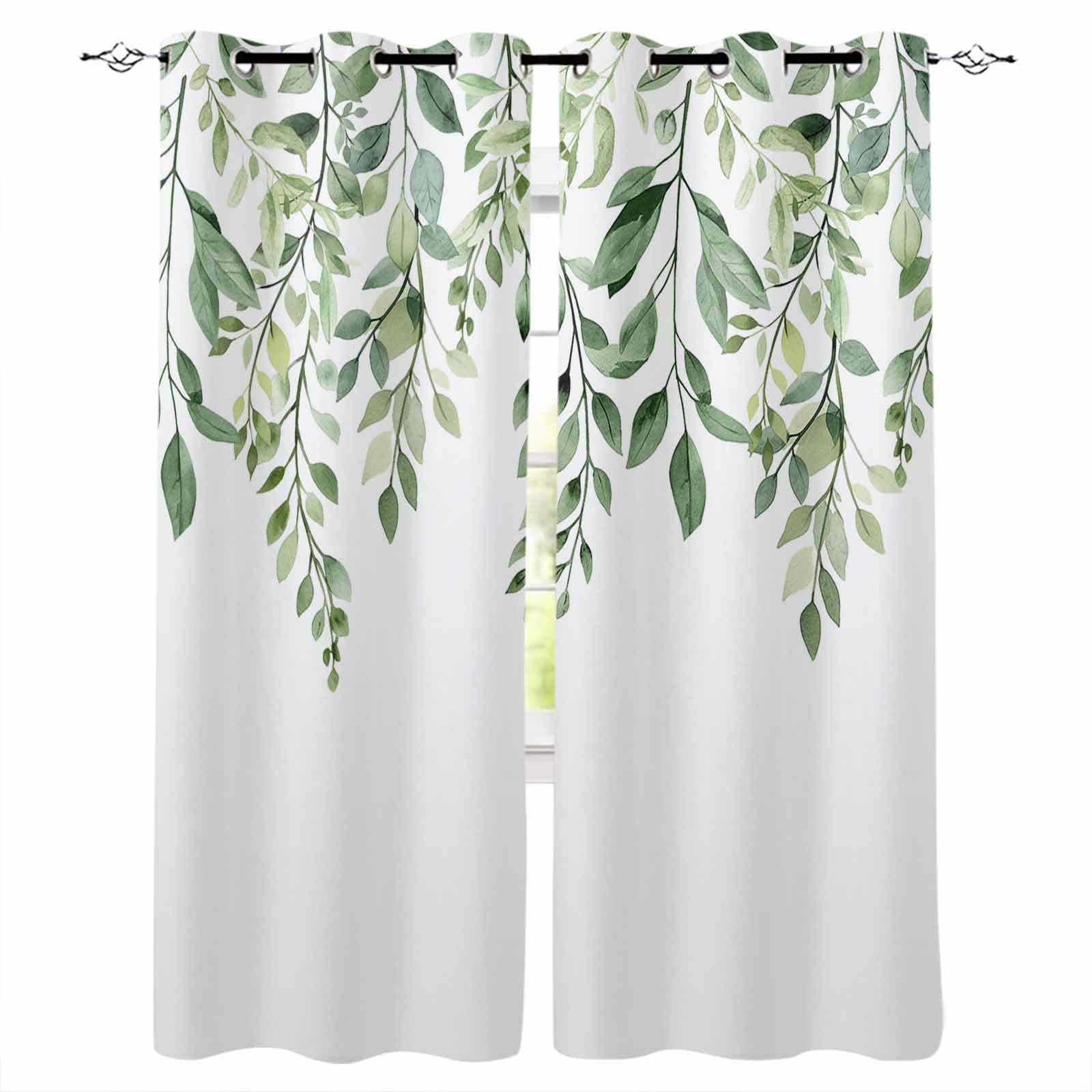 Eucalyptus Leaves Blackout Curtains 72 Inches Long, Sage Green Spring ...
