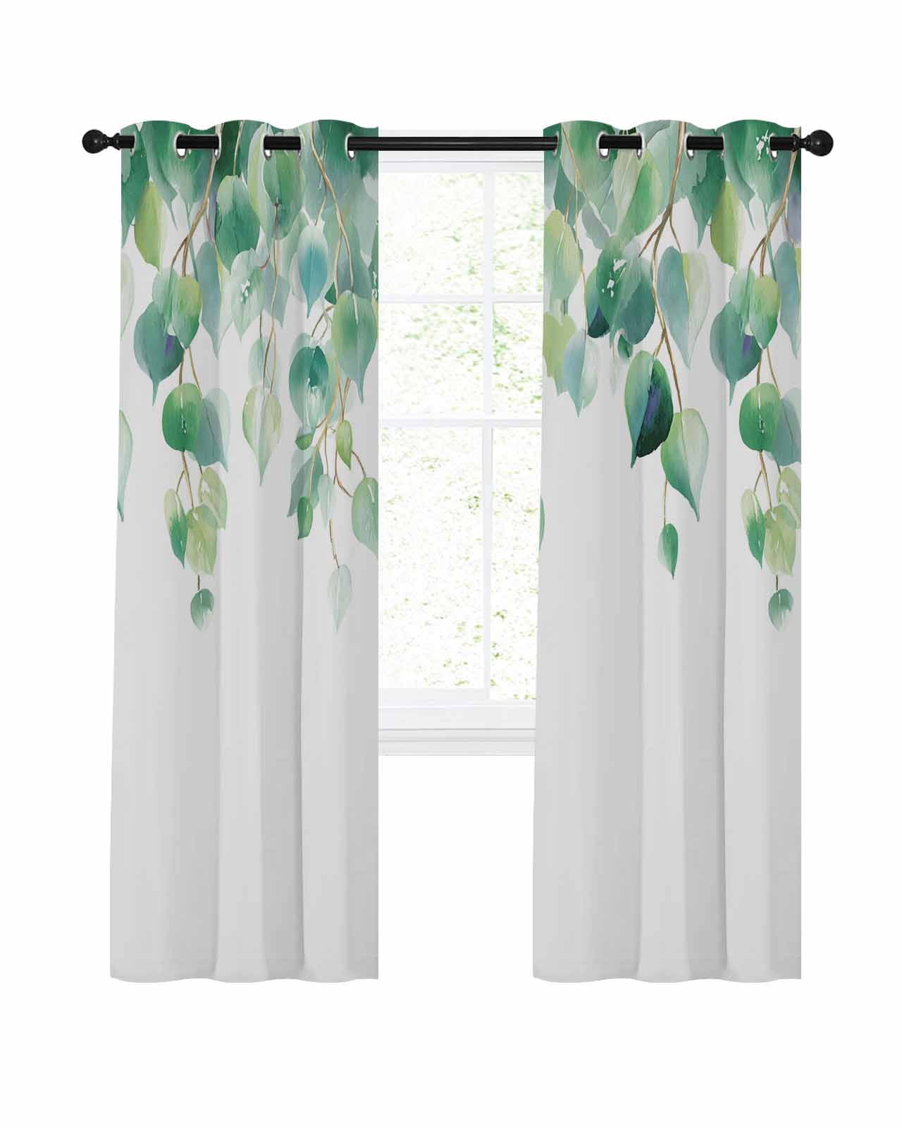 Eucalyptus Leaves Blackout Curtains, Light Blocking Print Window ...