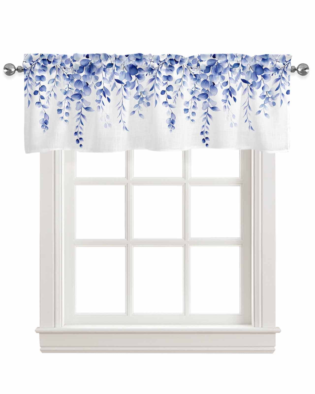 Eucalyptus Leaves Blue Kitchen Valances for Windows Farmhouse Linen ...