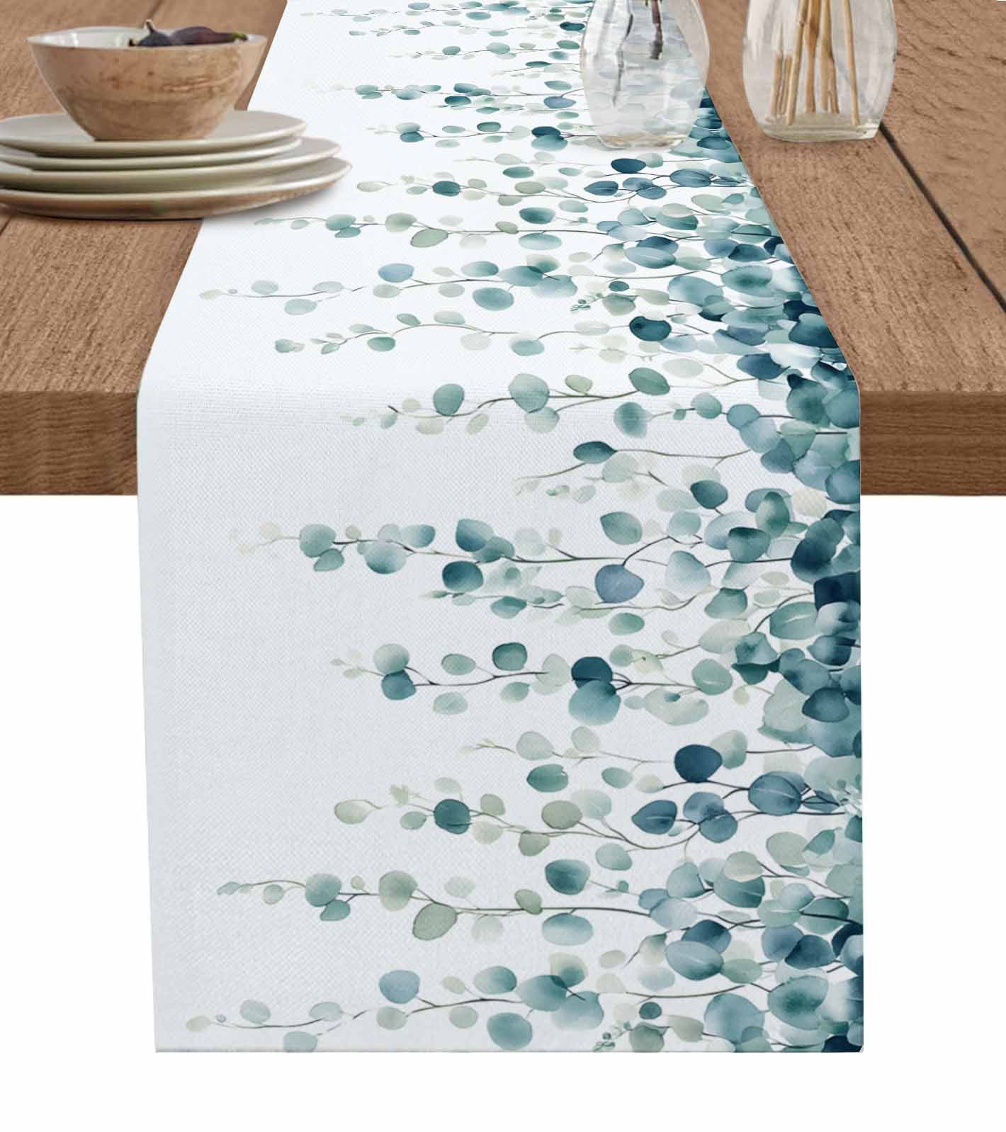Eucalyptus Leaves Burlap Cotton Table Runner 14x72 Inches Long ...