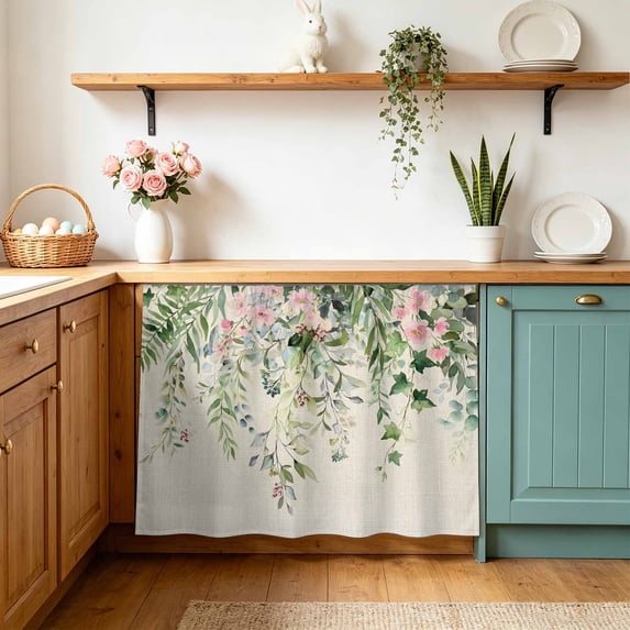 Eucalyptus Leaves Cabinet Curtains 28" W x 35" L Watercolors Green ...