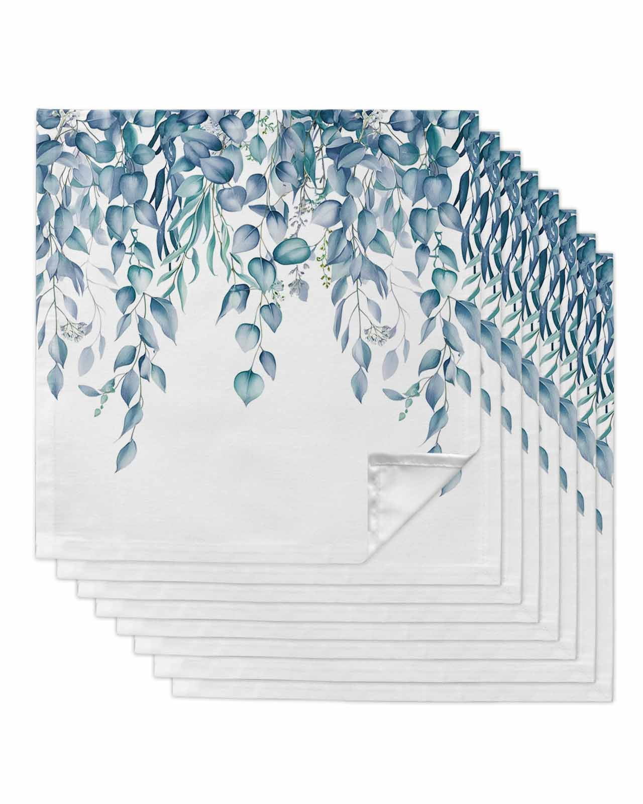 Eucalyptus Leaves Cloth Napkins Set of 8 Reusable Dinner Napkins, Light ...