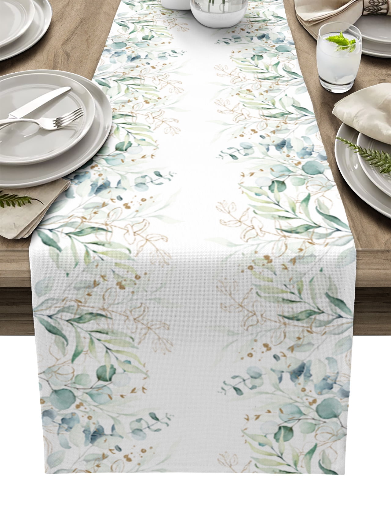Eucalyptus Leaves Cotton Hemp Bottom Table Runner Wedding Table ...