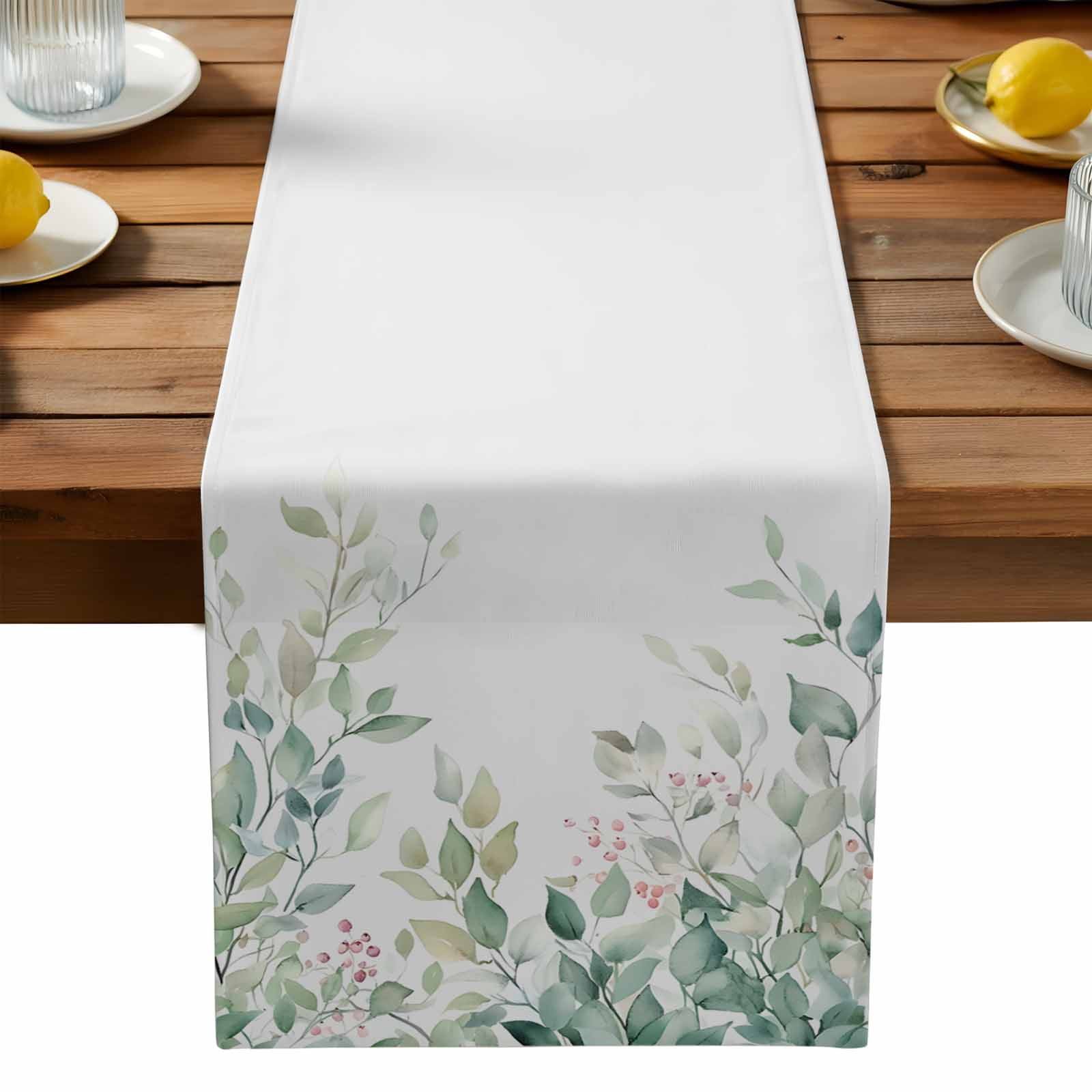 Eucalyptus Leaves Cotton Linen Table Runner for Dining Kitchen, Sage ...
