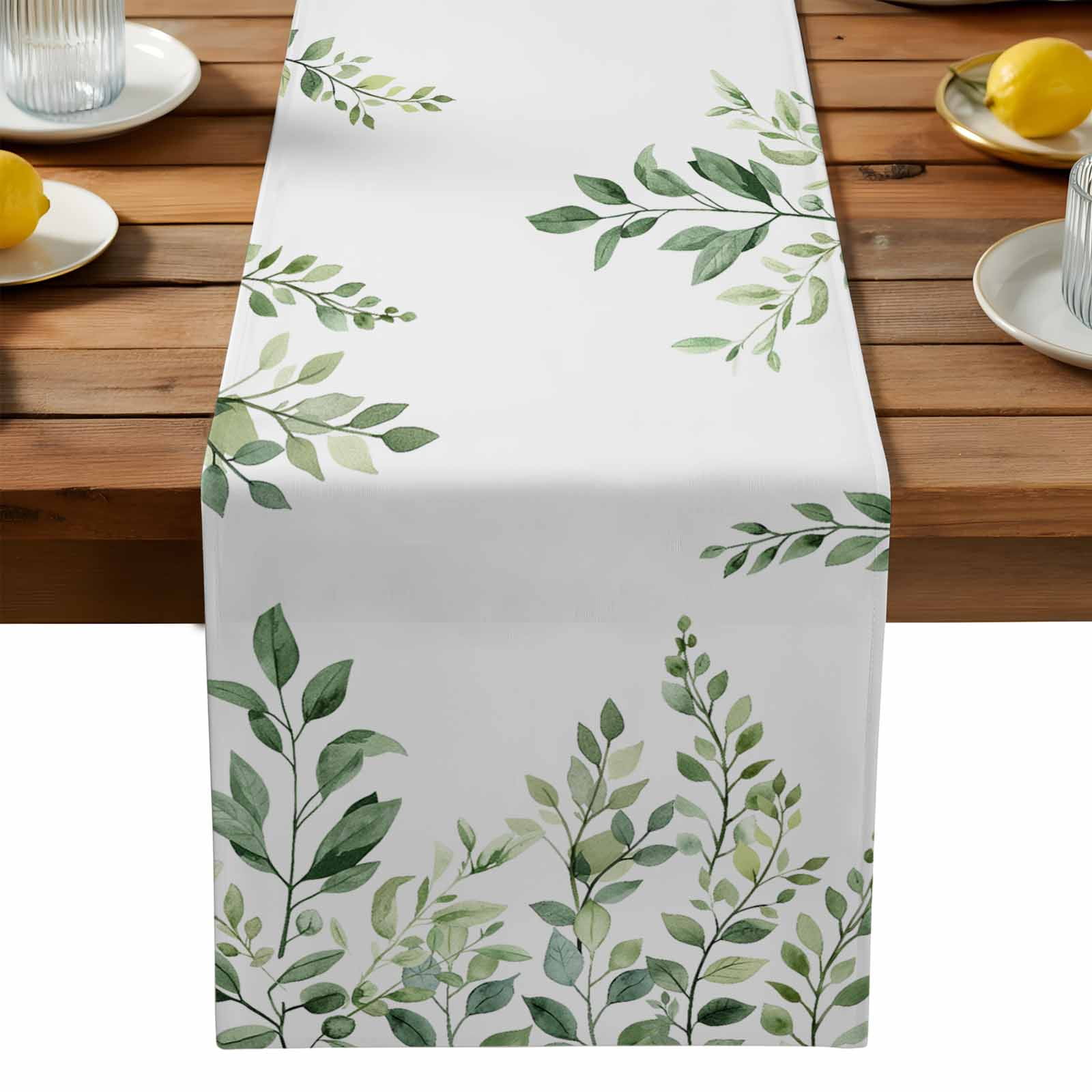 Eucalyptus Leaves Cotton Linen Table Runner for Dining Kitchen, Sage ...