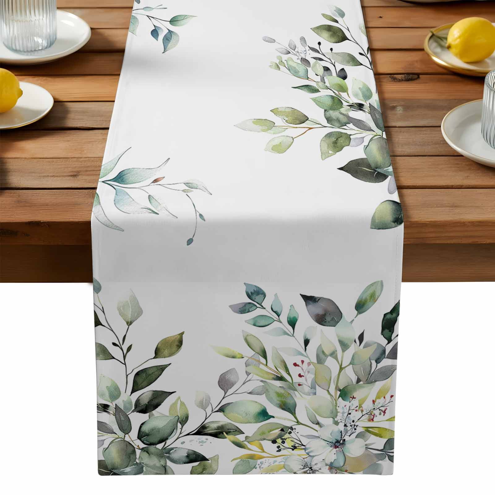 Eucalyptus Leaves Cotton Linen Table Runner for Dining Kitchen ...