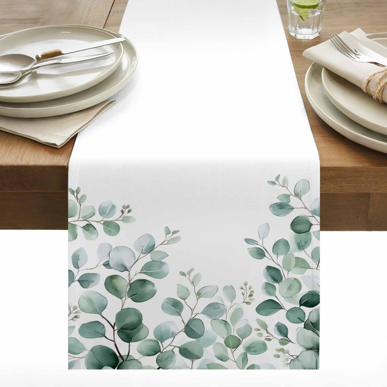 Eucalyptus Leaves Cotton Linen Table Runner Sage Green Dining Table ...