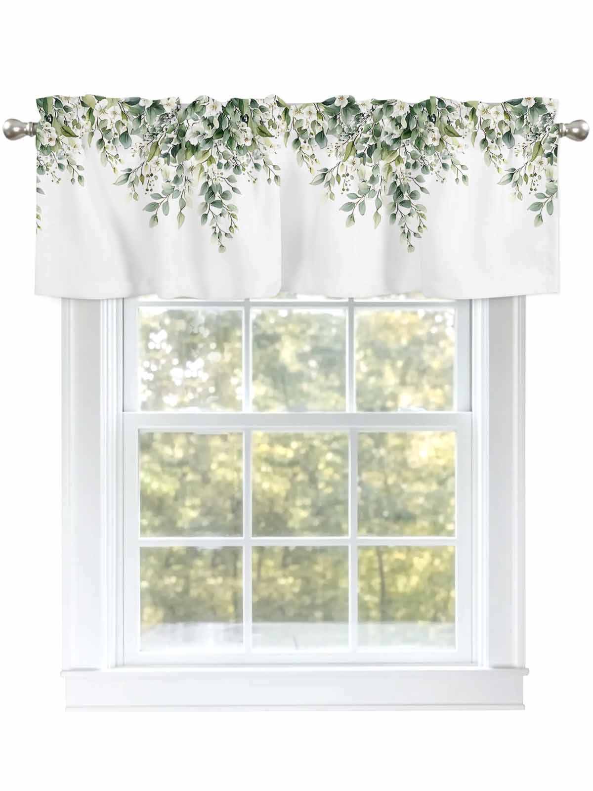 Eucalyptus Leaves Curtain Valances for Windows, Green Botanical Floral ...