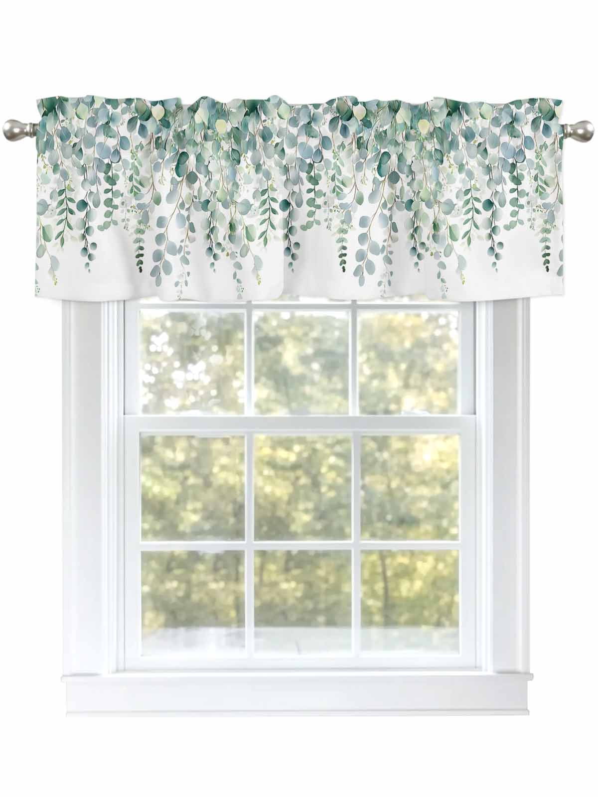 Eucalyptus Leaves Curtain Valances for Windows, Teal Botanical Summer ...
