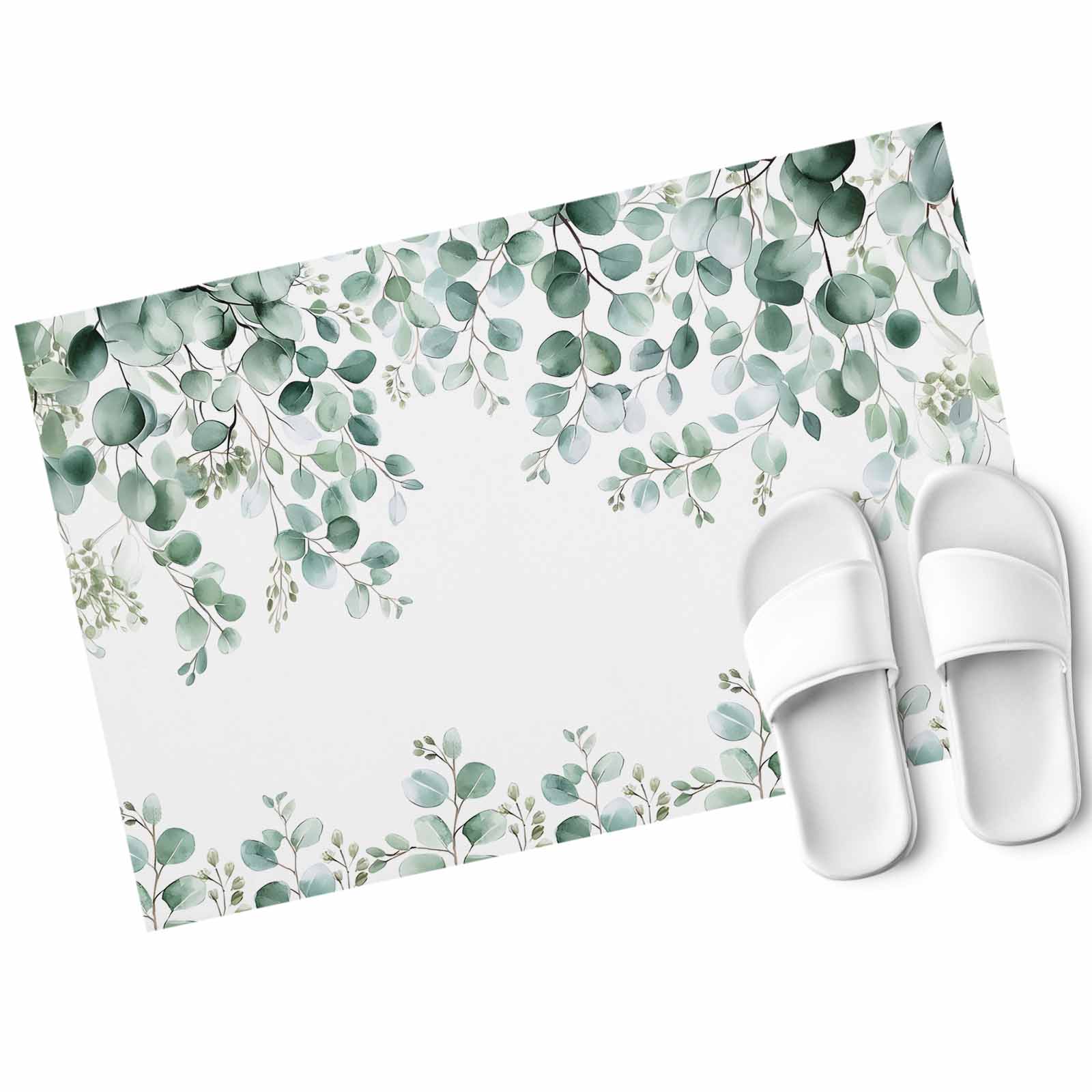 Eucalyptus Leaves Door Mat Vines Branch Plants Watercolor Non Slip ...