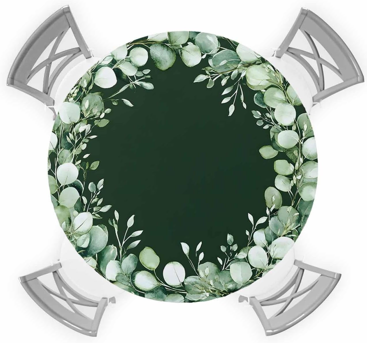 Eucalyptus Leaves Elastic Round Tablecloth, Spring Plant Art Aesthetic ...