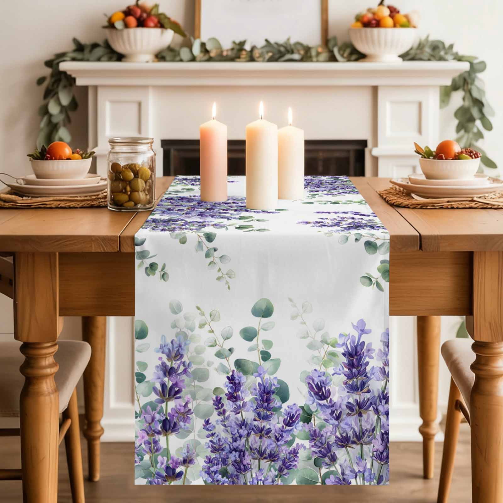 Eucalyptus Leaves Farm Lavender Table Runner 70 Inches Long,Kitchen ...