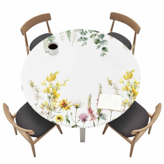 Eucalyptus Leaves Fitted Tablecloth with Elastic Edged, Round Table ...