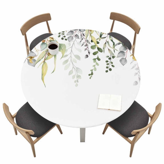 Eucalyptus Leaves Fitted Tablecloth with Elastic Edged, Round Table ...