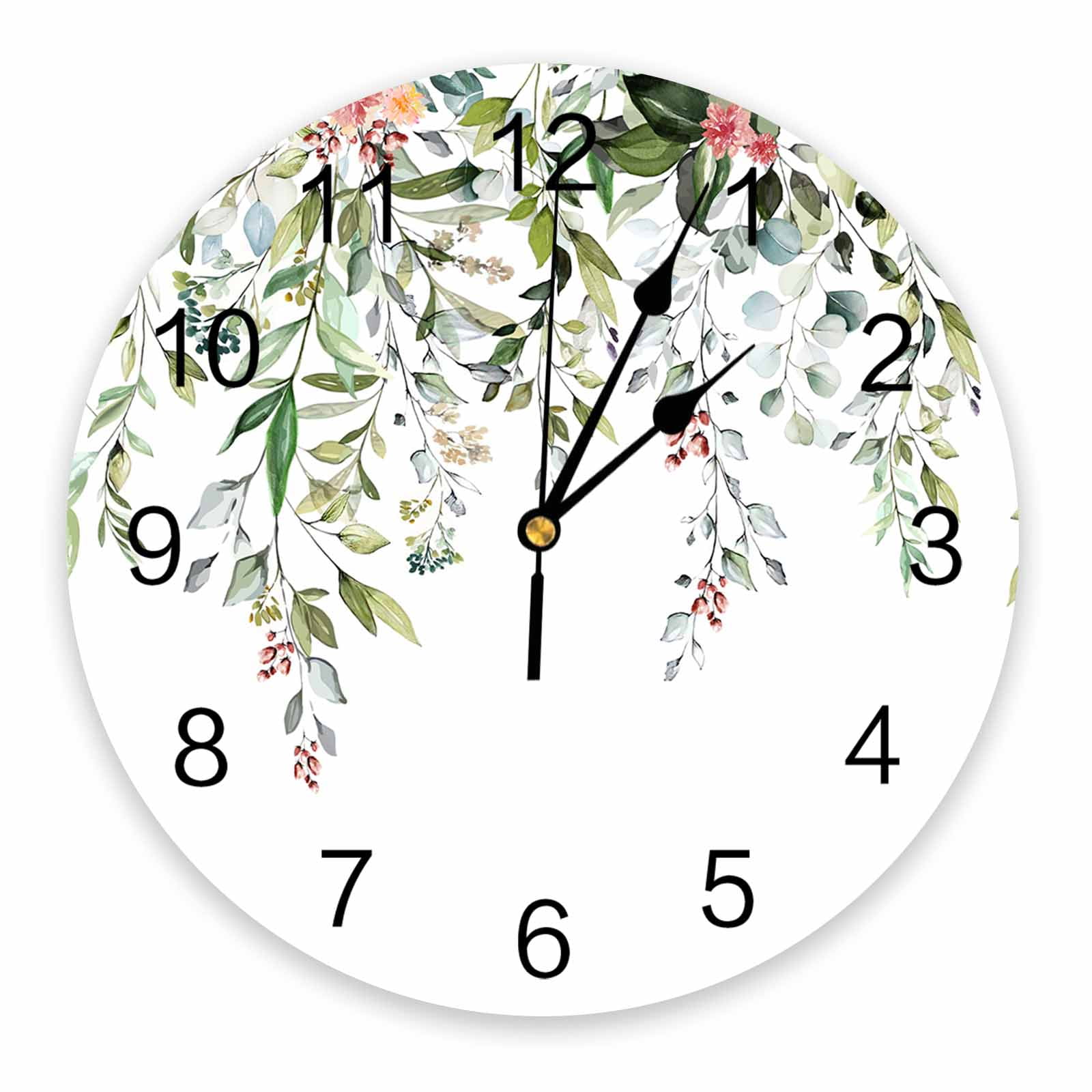 Eucalyptus Leaves Flowers PVC Wall Clock Bedroom ration Wall Clock ...