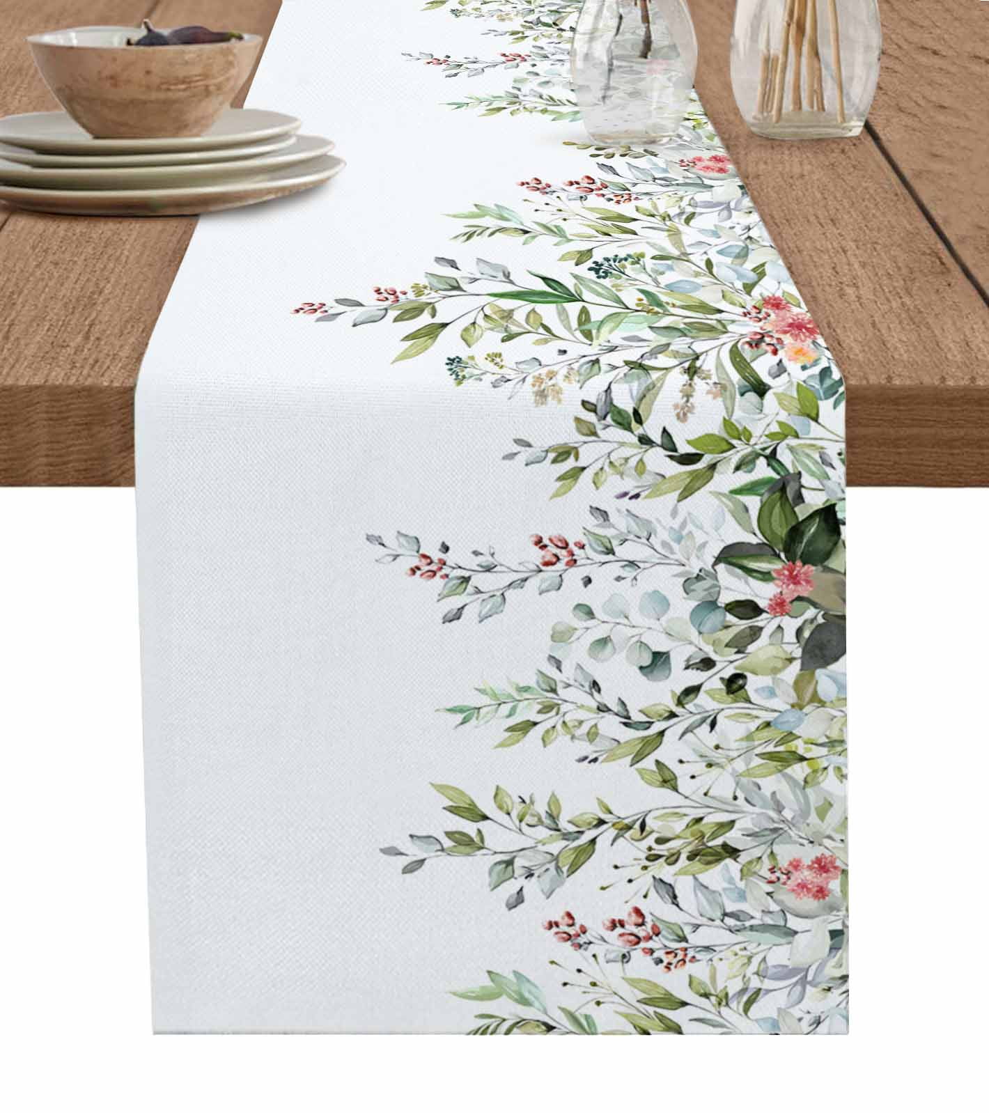 Eucalyptus Leaves Flowers Watercolor Table Runner Wedding r Table ...