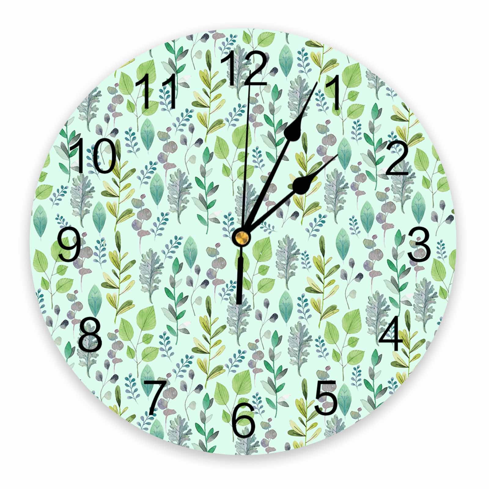 Eucalyptus Leaves Green Leaves PVC Wall Clock Bedroom ration Wall Clock ...