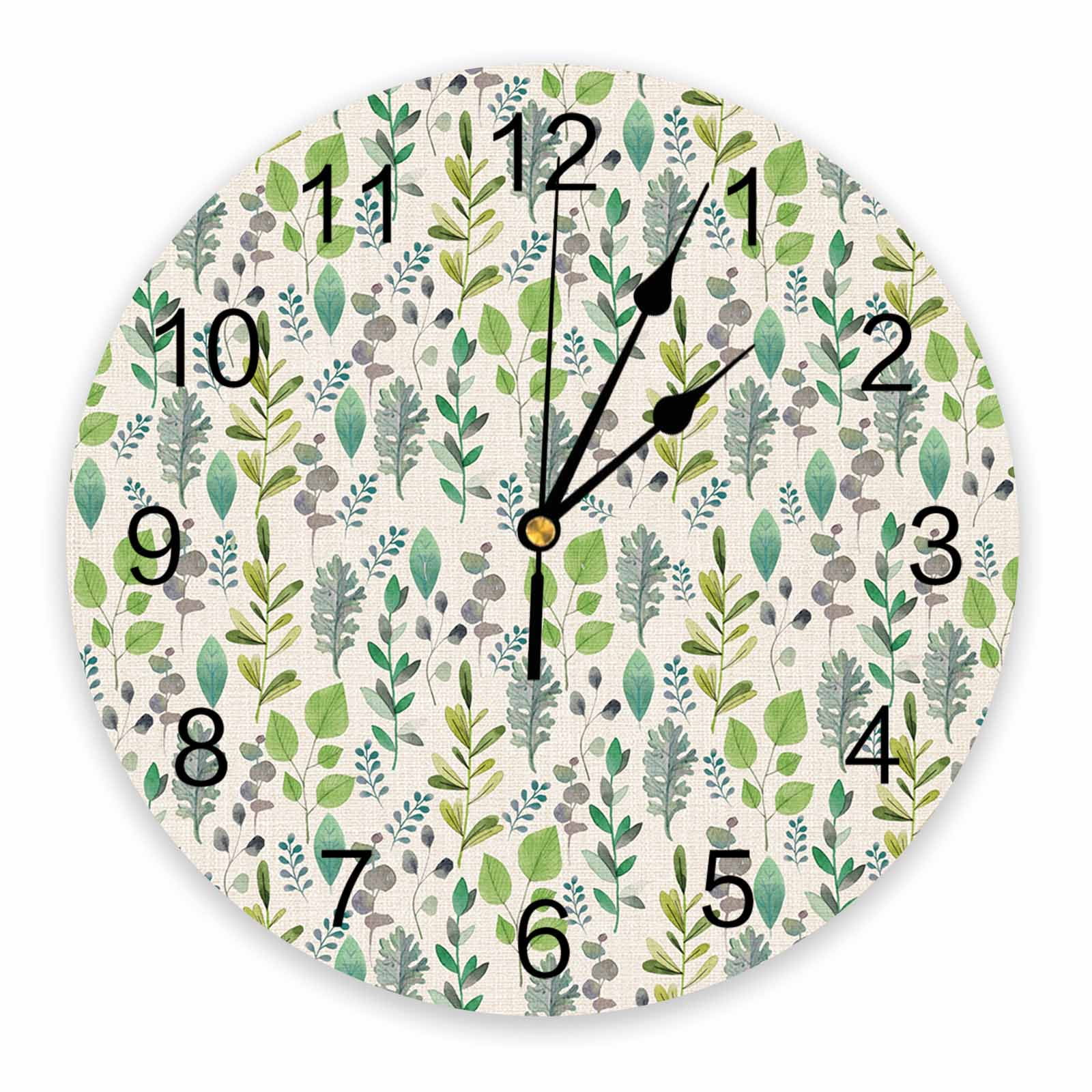 Eucalyptus Leaves Green Leaves PVC Wall Clock Bedroom ration Wall Clock ...