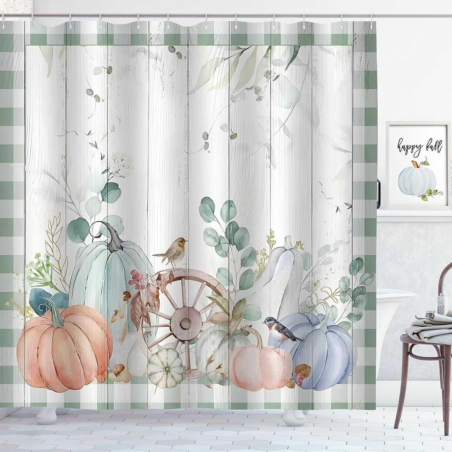 Eucalyptus Leaves Green Plaid Farmhouse Autumn Harvest Thanksgiving ...