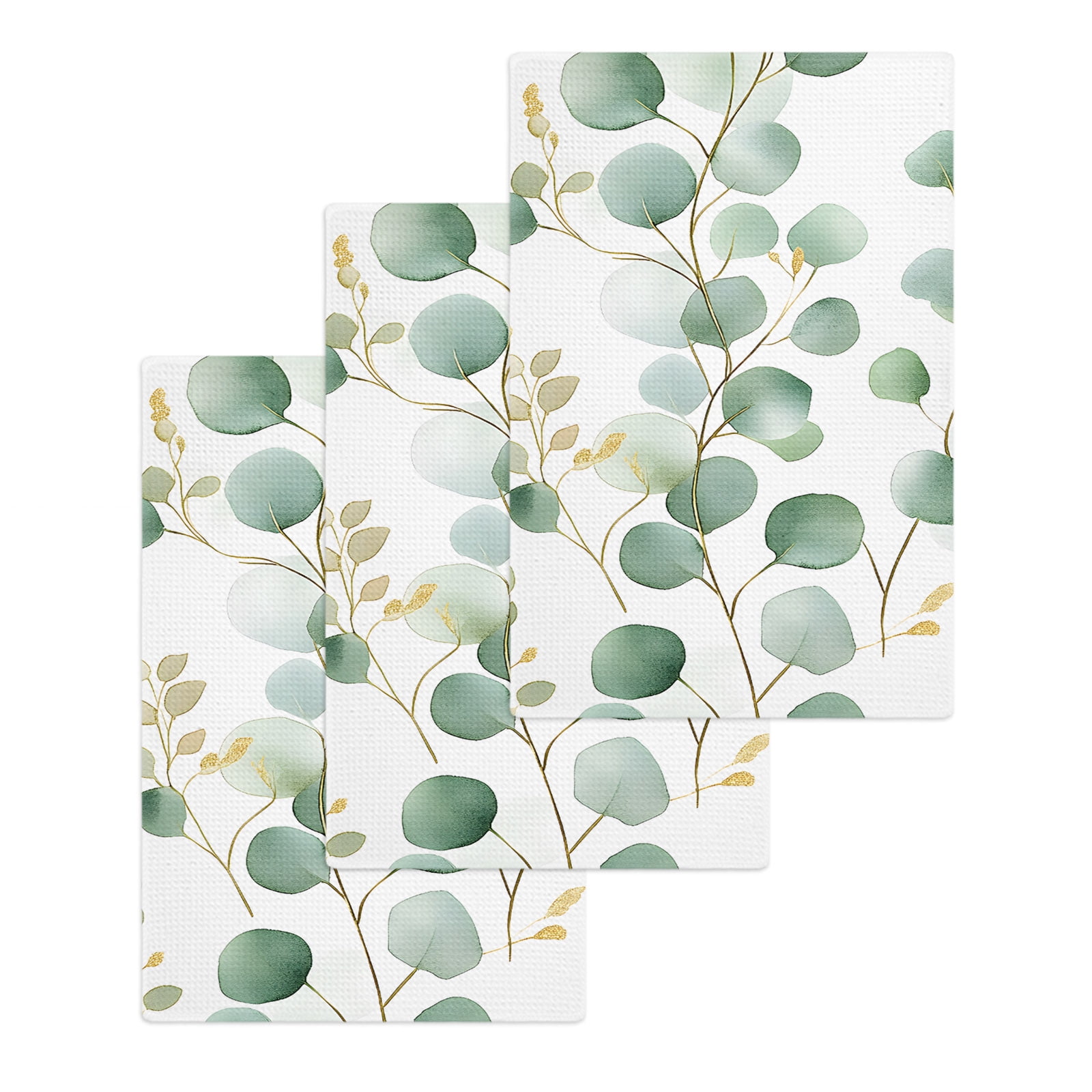 Eucalyptus Leaves Hand Towels Set,Waffle Weave Kitchen Towels 3 Pieces ...
