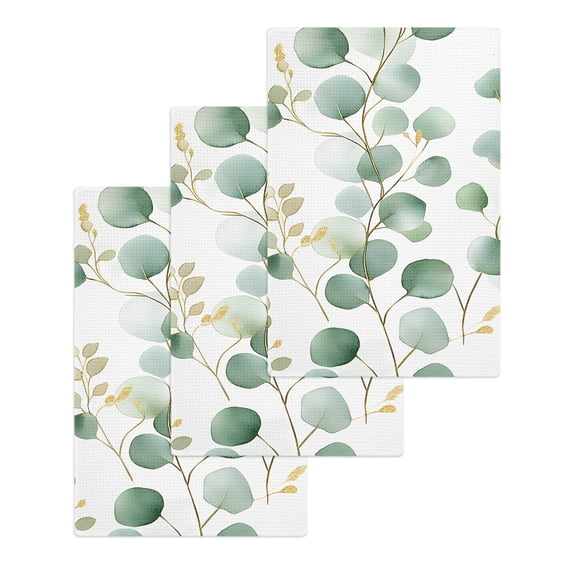 Eucalyptus Leaves Hand Towels Set,Waffle Weave Kitchen Towels 3 Pieces ...