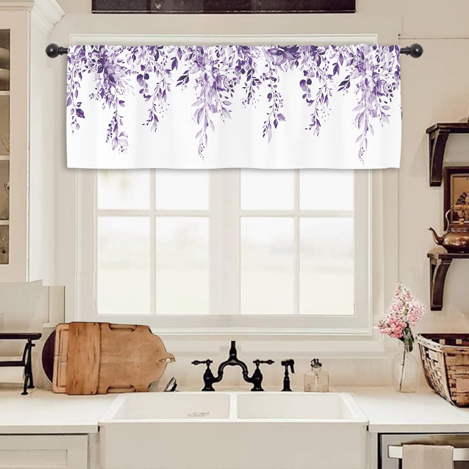 Eucalyptus Leaves Kitchen Curtain Valance 54W x 18H Rod Pocket Purple ...