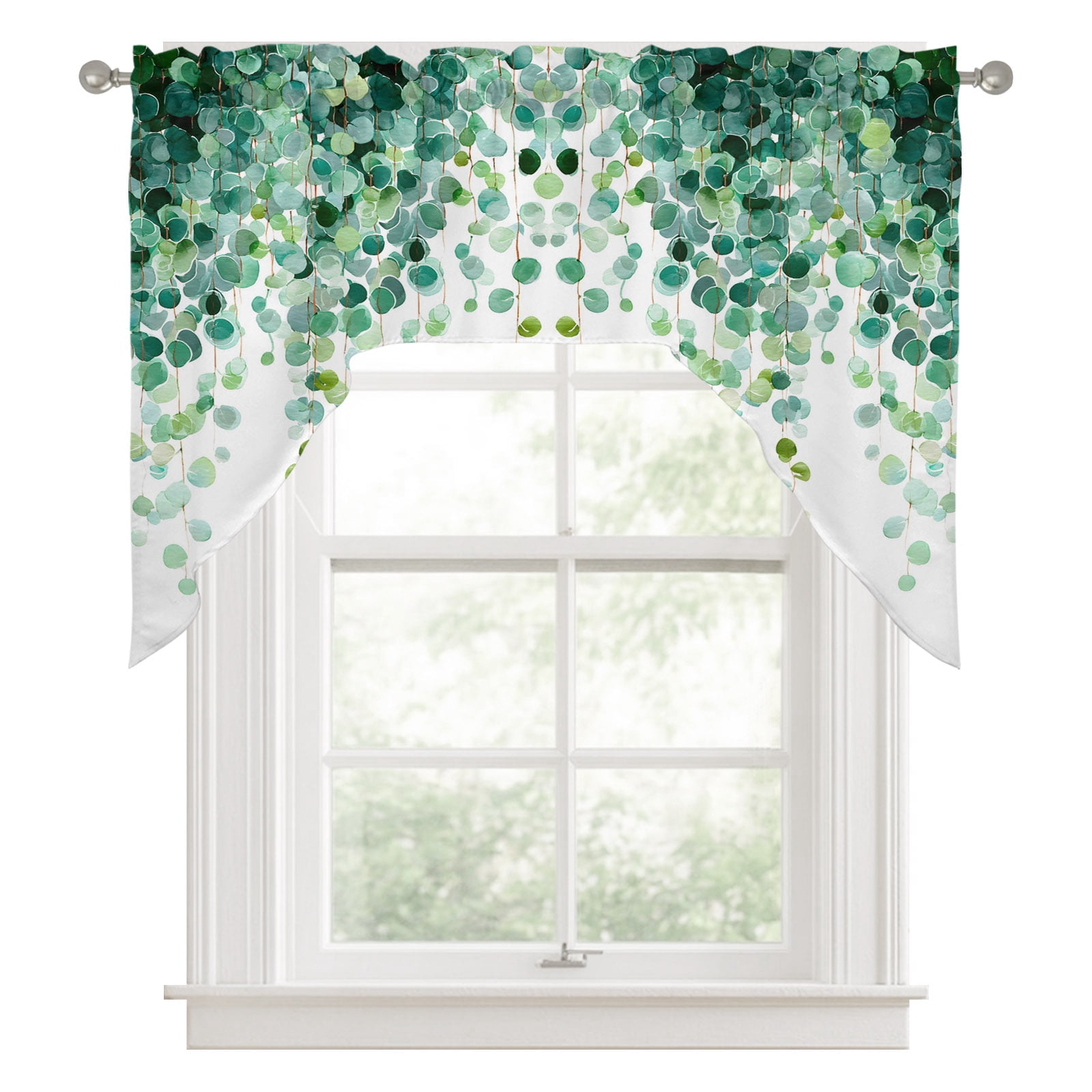 Eucalyptus Leaves Kitchen Curtains Swag Valance for Windows/Bathroom ...