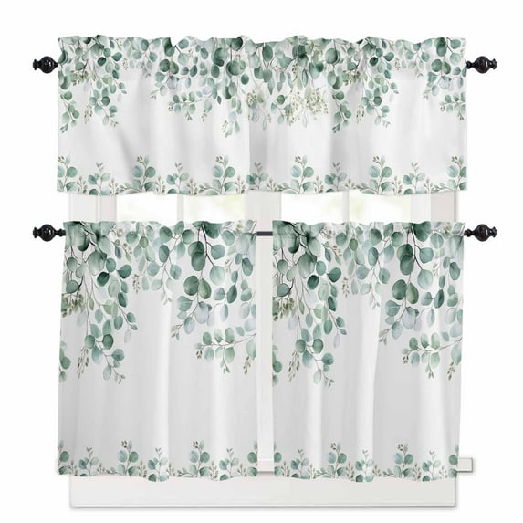 Eucalyptus Leaves Kitchen Curtains Valance and Tier Set Vines Branch ...
