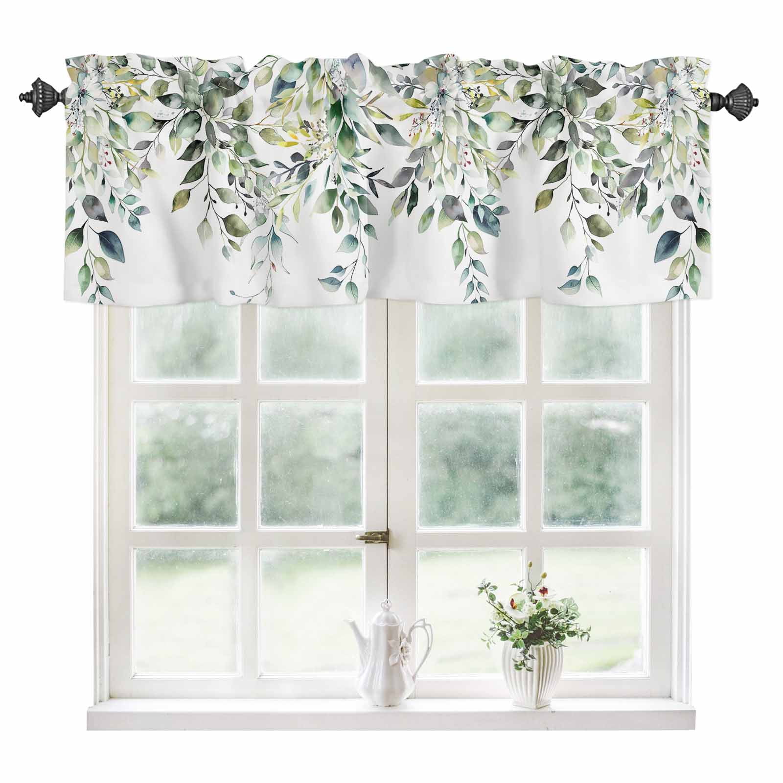 Eucalyptus Leaves Kitchen Valances for Windows 60x18 Inch Kitchen ...