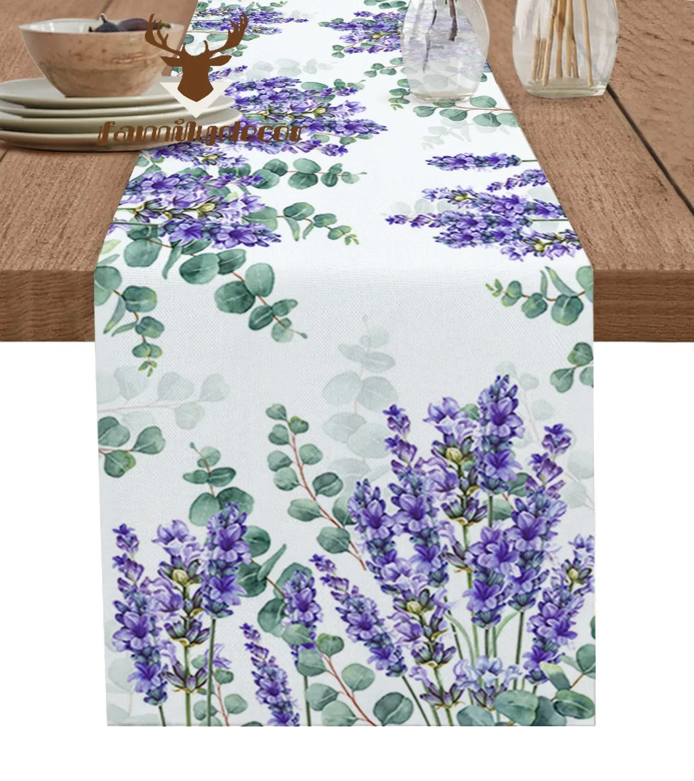 Eucalyptus Leaves Lavender Flower Plant Table Runner Home Wedding Table ...