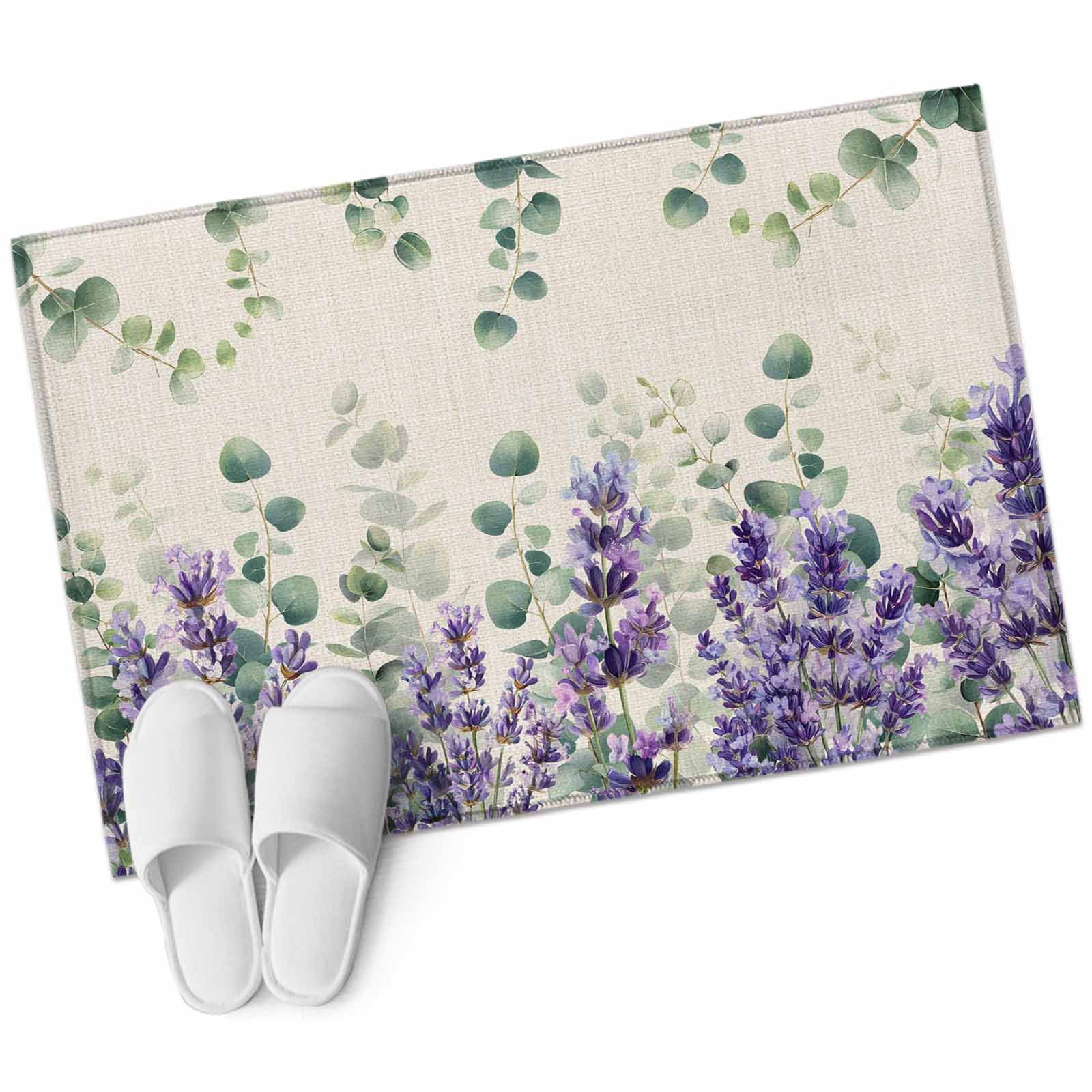 Eucalyptus Leaves Lavender Washable Area Rug 2 x 3 ft Watercolor Plants ...