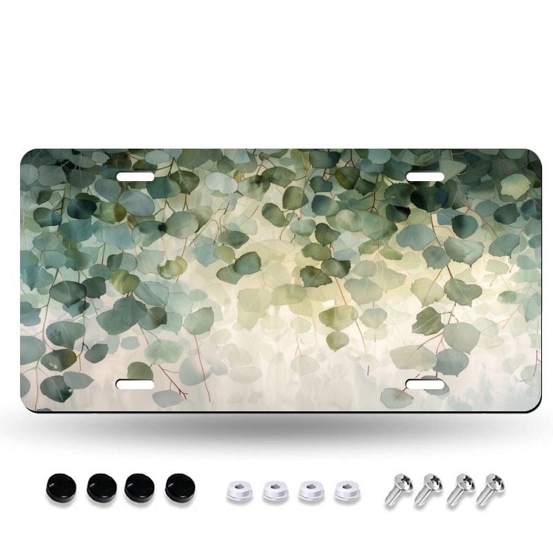Eucalyptus Leaves in a Layered Watercolor Effect License Plate Frame ...