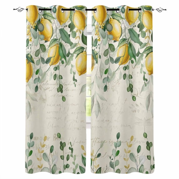 Eucalyptus Leaves Lemon Blackout Curtains for Bedroom/Living Room ...