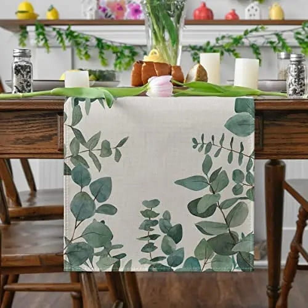 Eucalyptus Leaves Linen Table Runner Home Decoration Seasonal Spring ...
