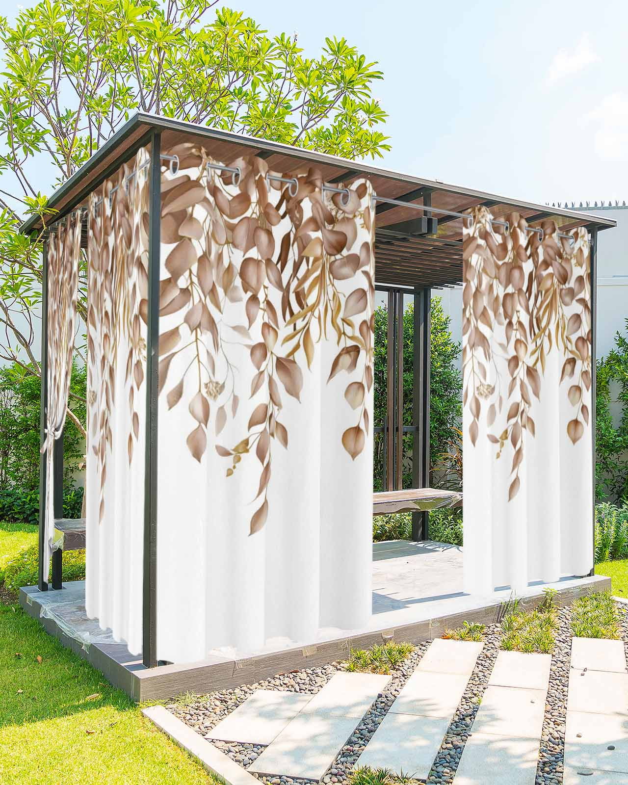 Eucalyptus Leaves Outdoor Curtains for Patio, Brown Summer Botanical ...