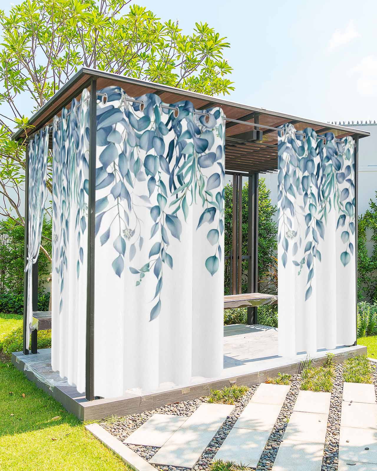 Eucalyptus Leaves Outdoor Curtains for Patio, Light Blue Summer ...