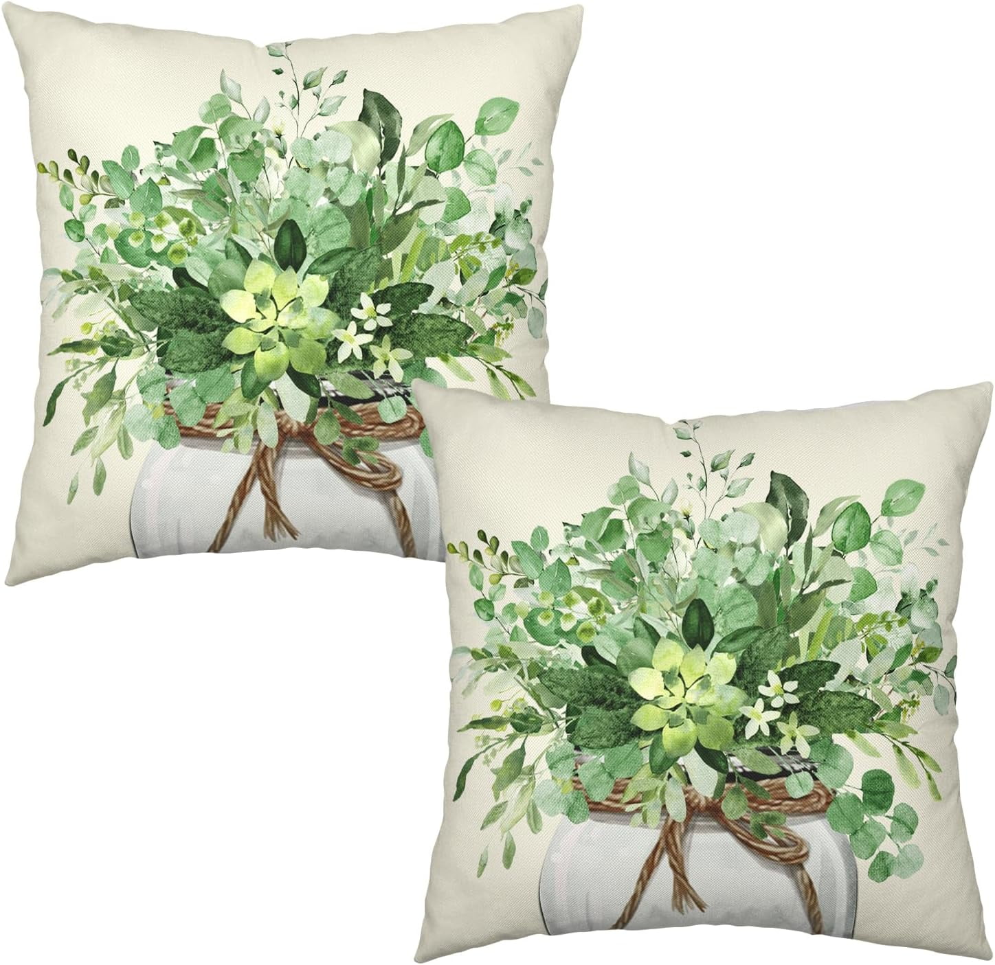 Eucalyptus Leaves Pillow Covers 16x16 Set of 2 Spring Sage Green Leaf ...