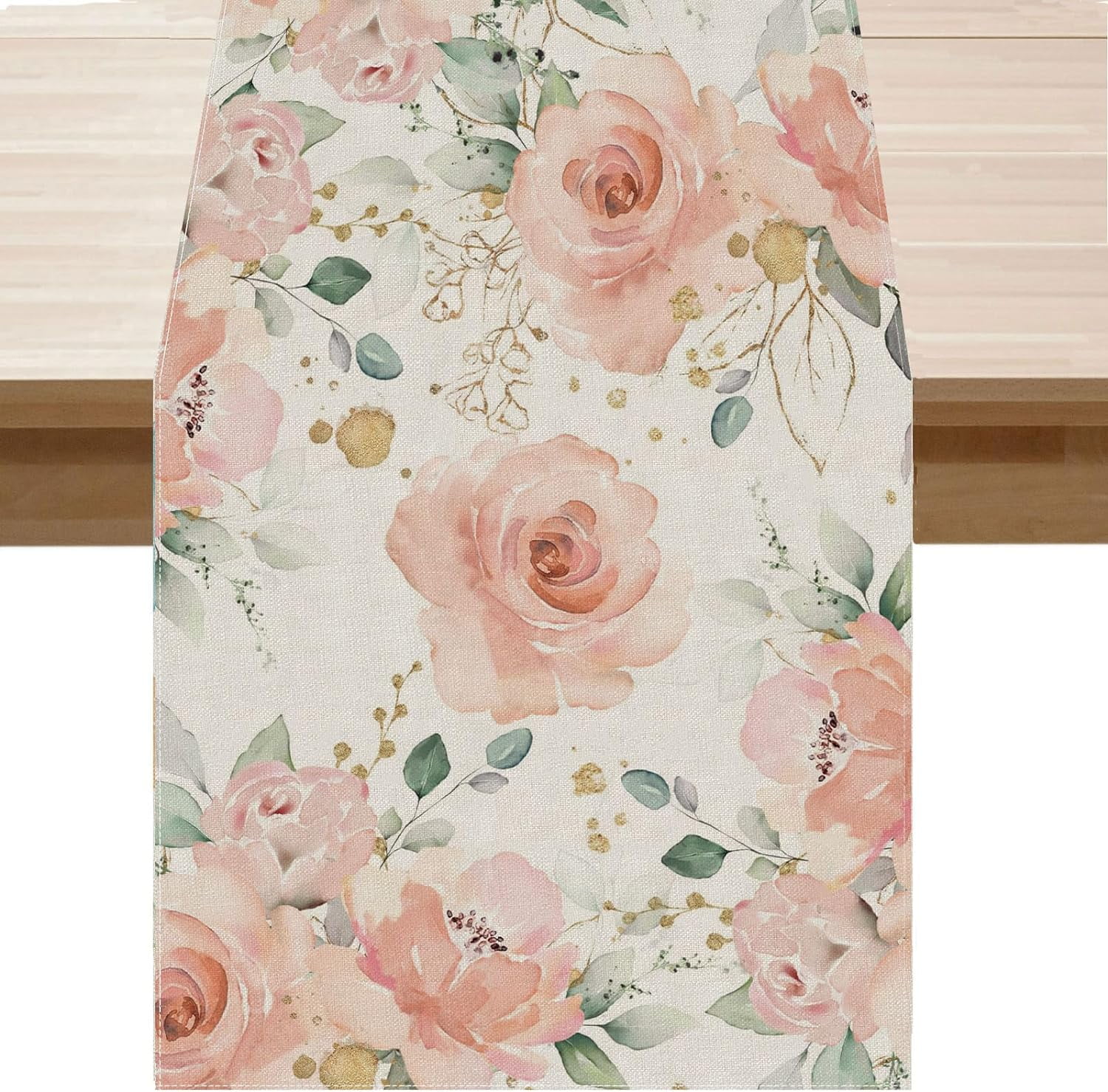 Eucalyptus Leaves Pink Flowers Spring Table Runner Summer Seasons ...