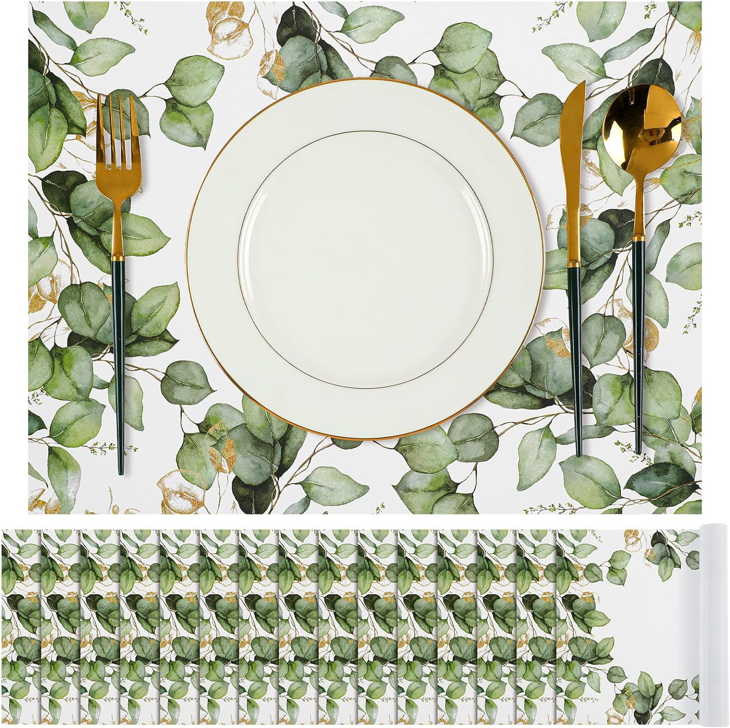 Eucalyptus Leaves Place Mat 12 x 16 in Sage Green Disposable Paper ...