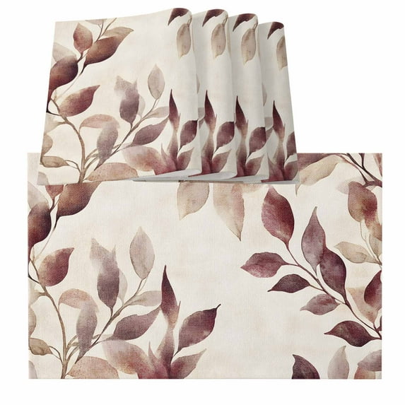 Eucalyptus Leaves Placemats for Dinning Table Set of 6, Brown Spring ...