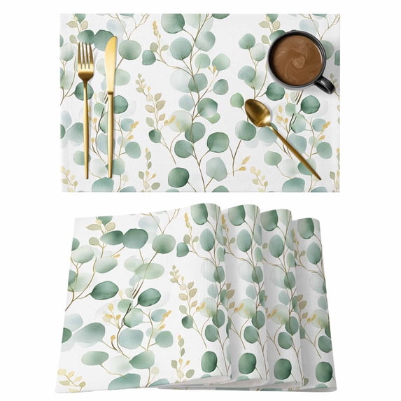 Eucalyptus Leaves Placemats Set of 2, Cotton Linen Fabric Place Mats ...
