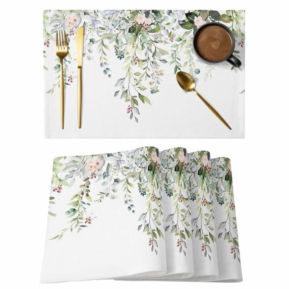 Eucalyptus Leaves Placemats Set of 1 Green Leaf Pink Flower Spring ...