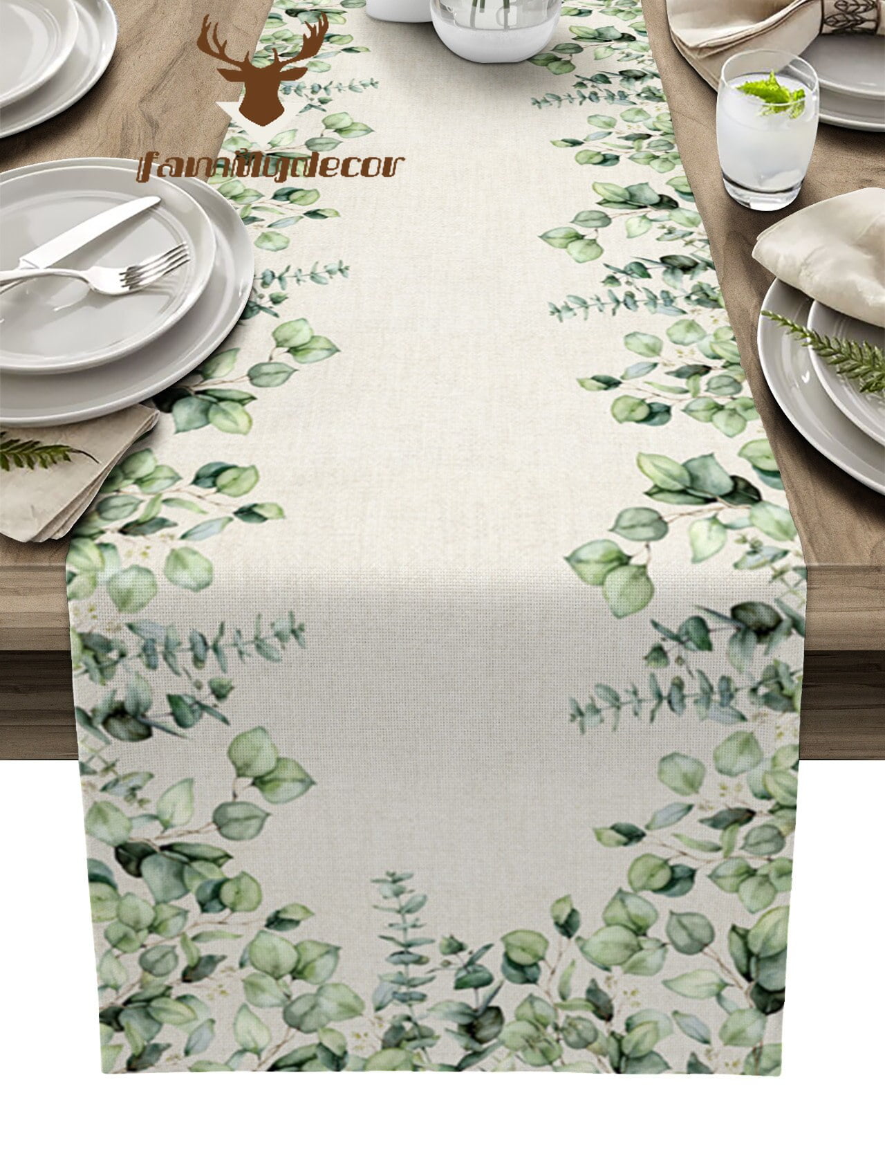 Eucalyptus Leaves Plant Table Runner Home Wedding Table Flag Mat Table Centerpieces Decoration ...