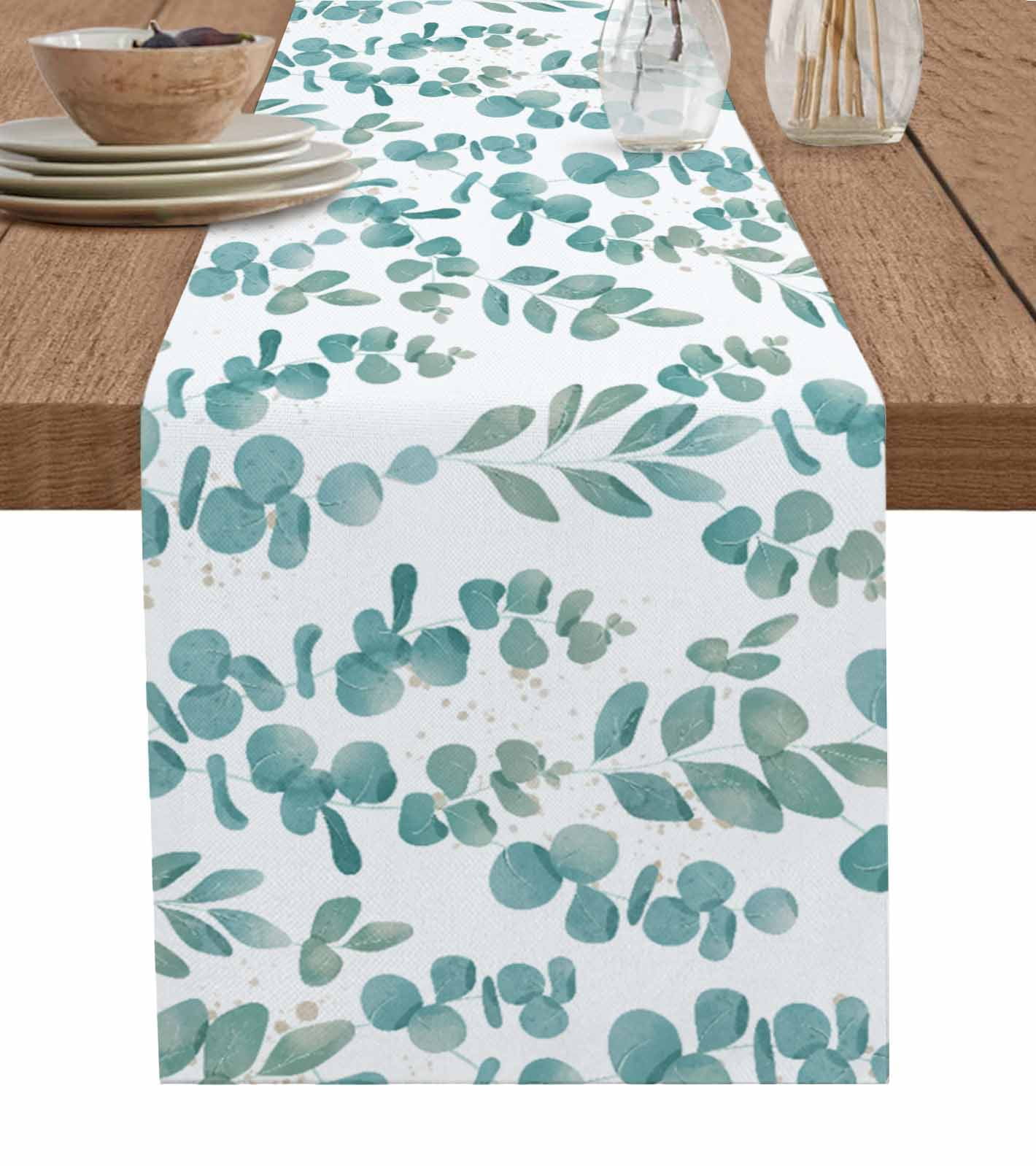 Eucalyptus Leaves Plant Table Runner Kitchen Dining Table r Tablecloth ...