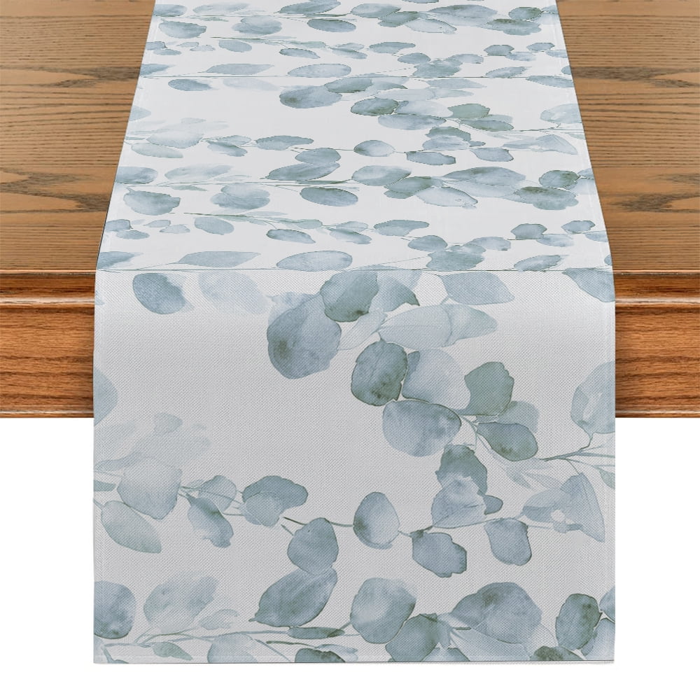 Eucalyptus Leaves Plant Watercolor Table Runner Kitchen Dining ration ...