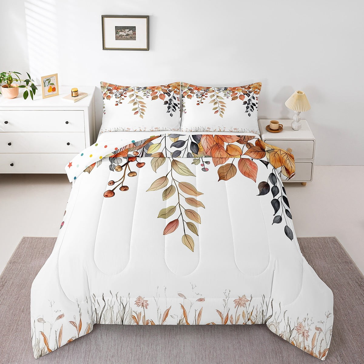 Eucalyptus Leaves Queen Comforter Set Teens Adults,Oil Painting Trees ...