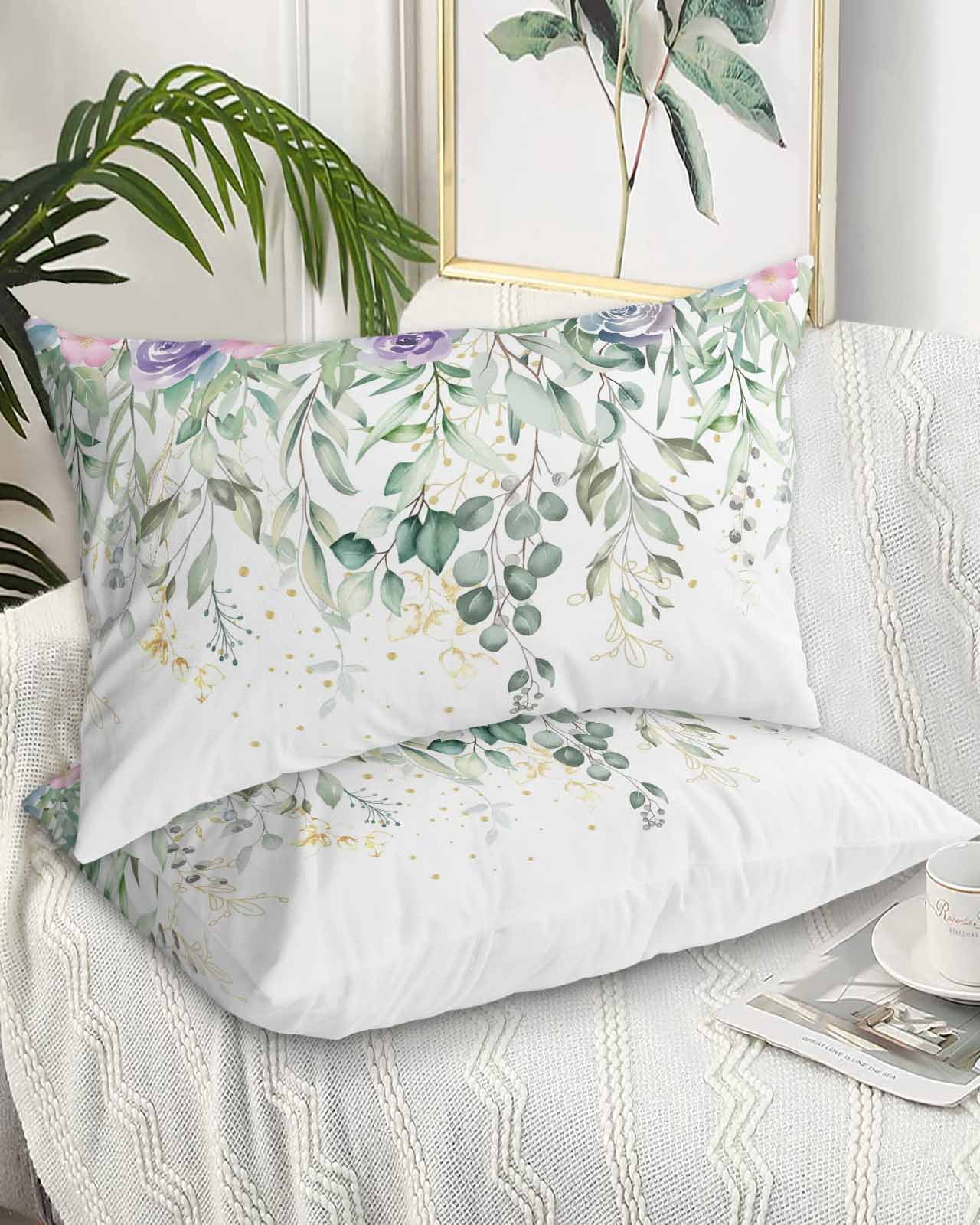Eucalyptus Leaves Queen Pillow Cases Set of 2 - Microfiber Bed Throw ...