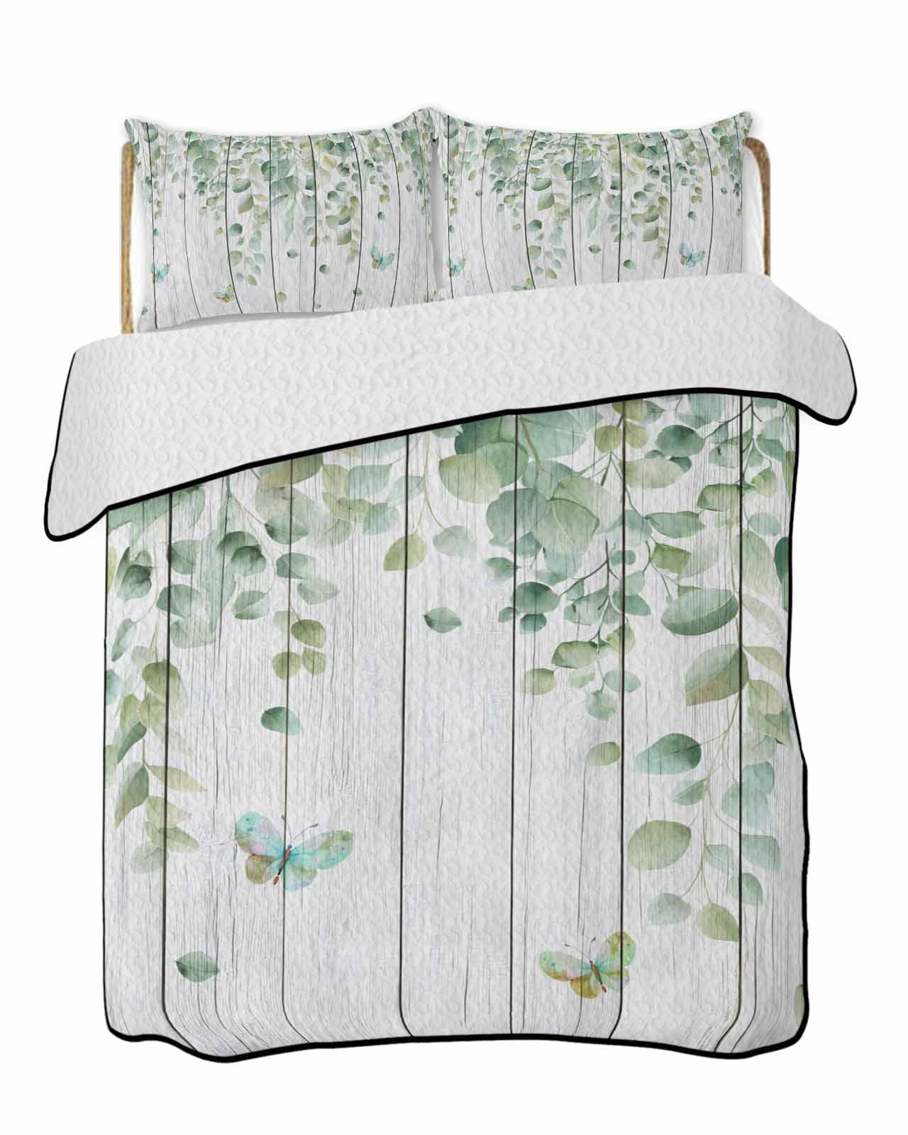 Eucalyptus Leaves Quilts Bedding Set California King Watercolor Green ...