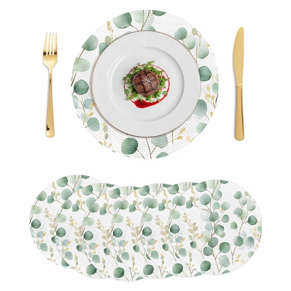 Eucalyptus Leaves Round 15 Inch Placemats Set of 6, Green Gold Spring ...